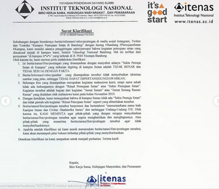 Hoaks! Ritual Pemuja Setan di Kampus Itenas Bandung