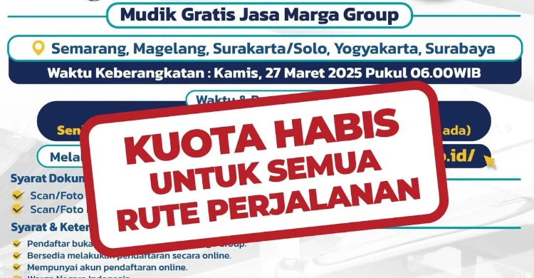 1.350 Kuota Mudik Gratis Jasa Marga Ludes hanya Dua Jam