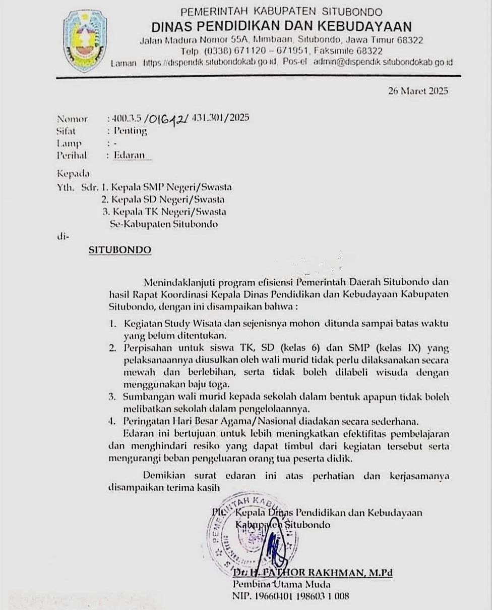 Dinas Pendidikan Situbondo Larang Study Tour ke Luar Kota untuk TK, SD ...