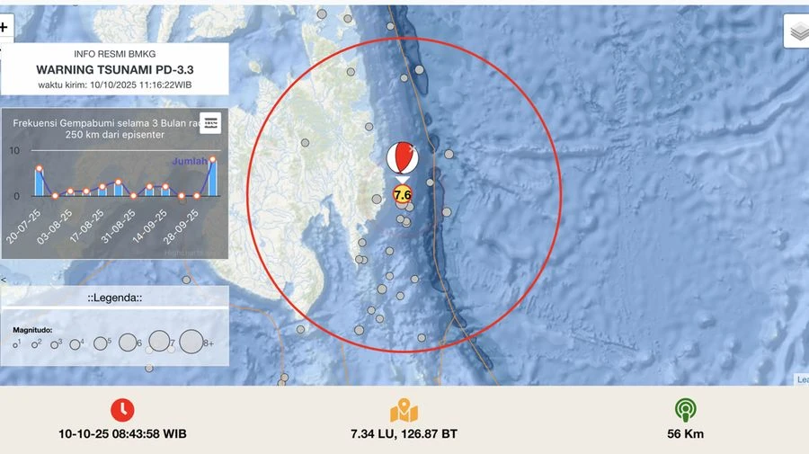 Pasca Gempa 7,6, BMKG Belum Cabut Peringatan Tsunami: Waspada 5 Titik di Sulut dan Papua